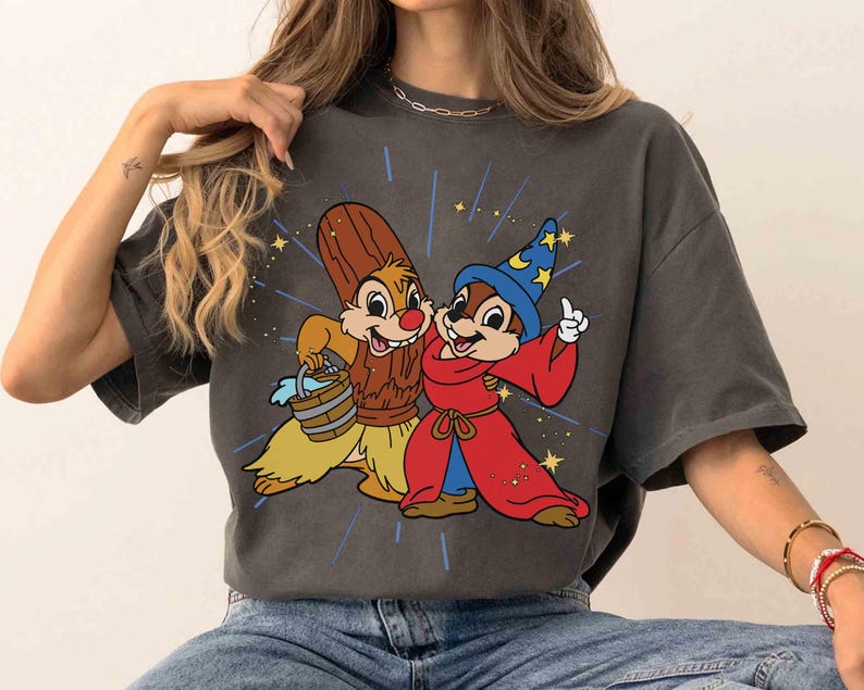 Disney Chip N Dale Costume Mickey Mouse Magic Broom Shirt, Double ...