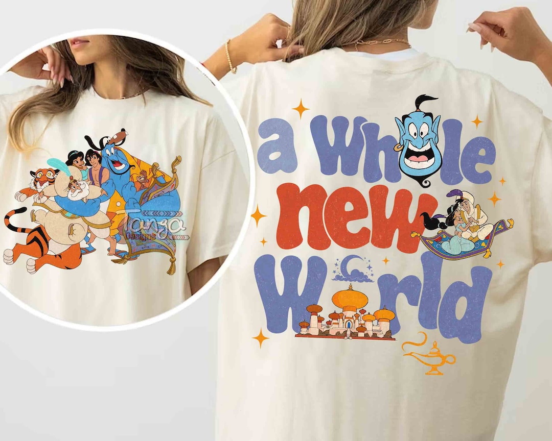 Two-sided A Whole New World Vintage T-shirt, Disney Aladdin Genie ...