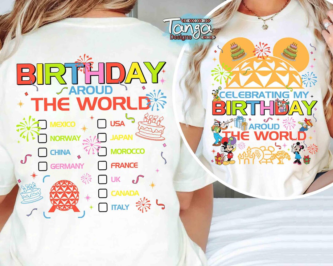 Personalized 2-sided Celebrating My Birthday Around the World Shirt ...