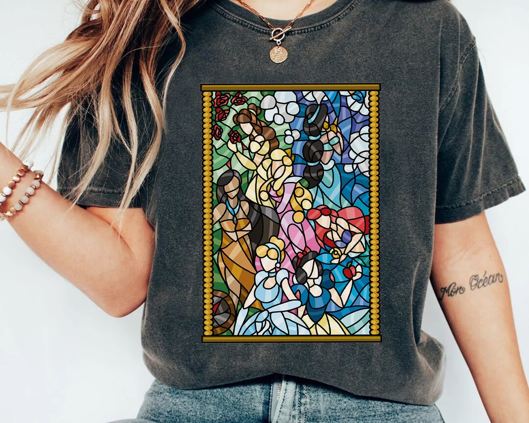 Disney All Princess Magical Characters Stained Glass Print Shirt, Magic ...