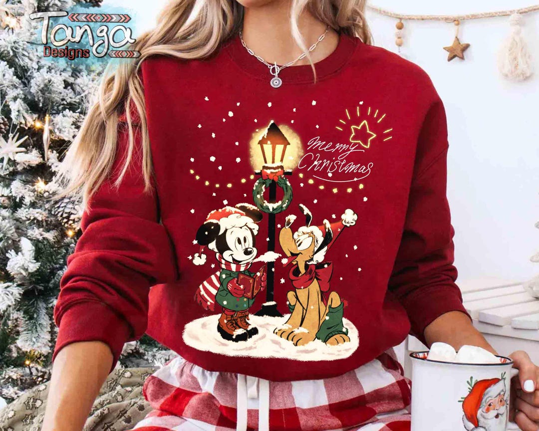 Vintage Minnie Mouse and Pluto Dog Merry Christmas Sweatshirt, Mickey's ...