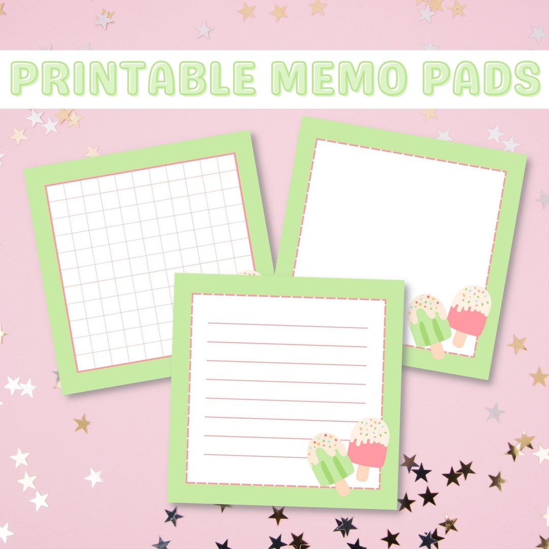 Cute Printable Memo Pads, Cute Ice Cream Memo Sheets Digital Download ...