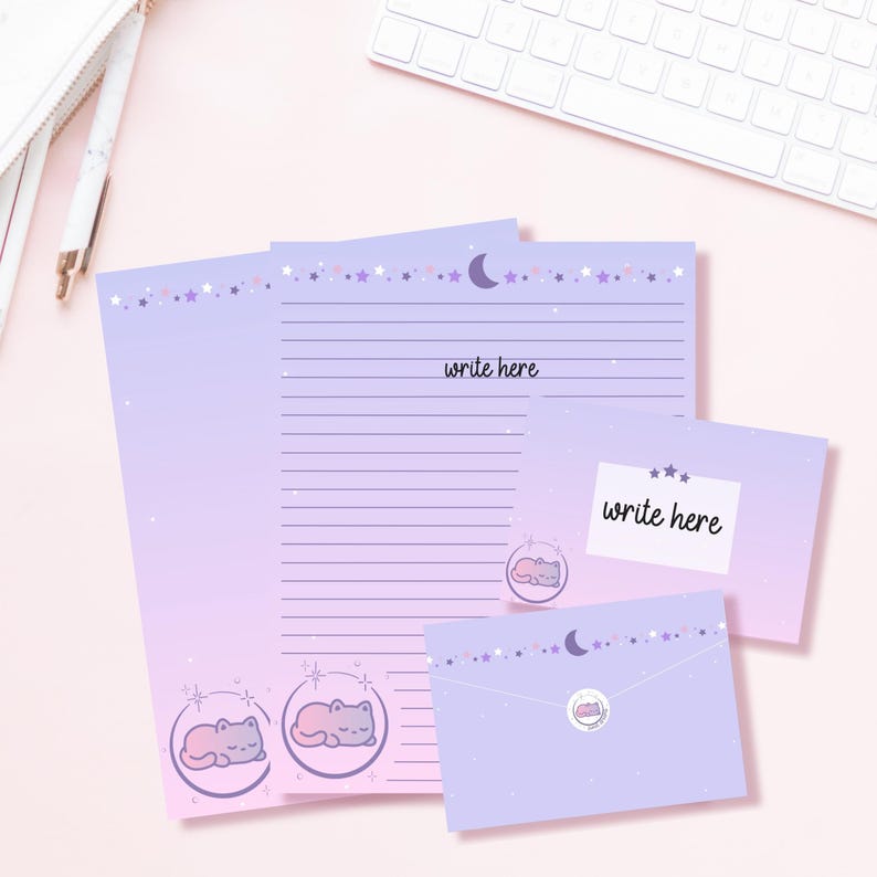 Cute Cat Stationery Bundle Printable, Cat Stationary, Kawaii Stationary ...