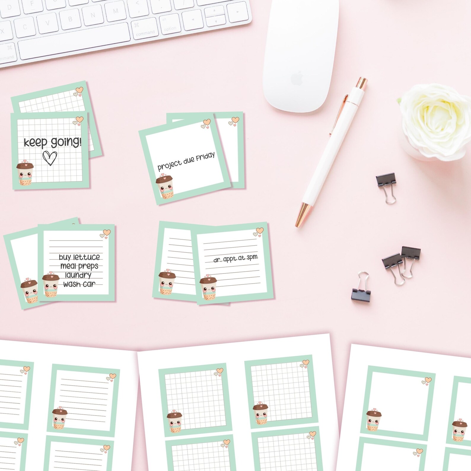 Kawaii Printable Coffee Cup Memo Pad, Memo Sheets Digital Download ...