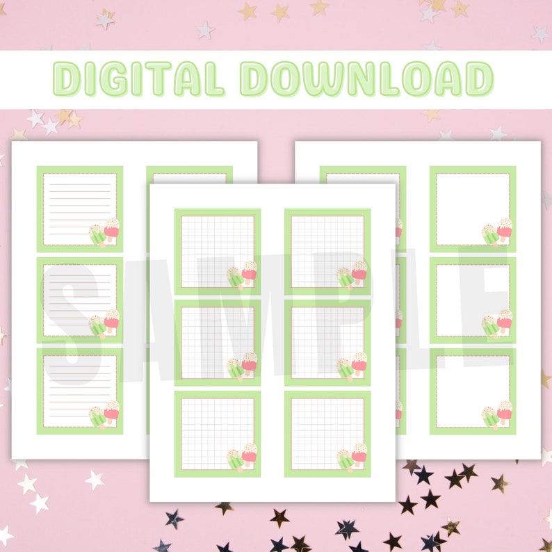 Cute Printable Memo Pads, Cute Ice Cream Memo Sheets Digital Download ...