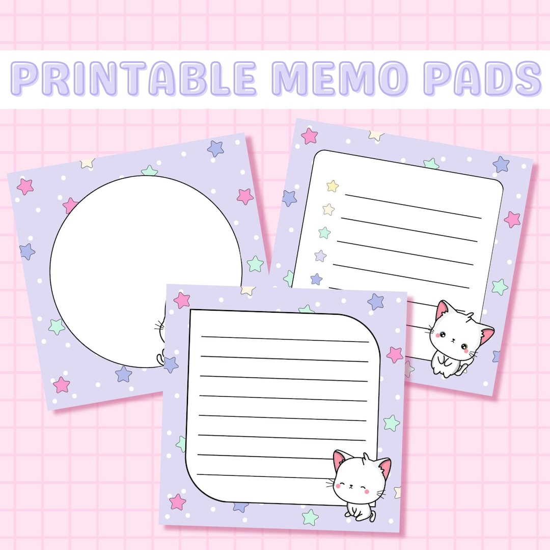 Kawaii Printable White Kitty Memo Pad, Memo Sheet Digital Download ...
