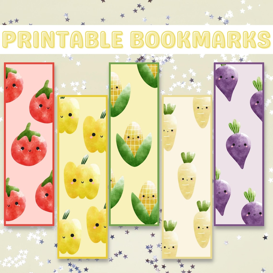 Kawaii Printable Bookmarks, 5 Vegetables Bookmarks Digital Download ...
