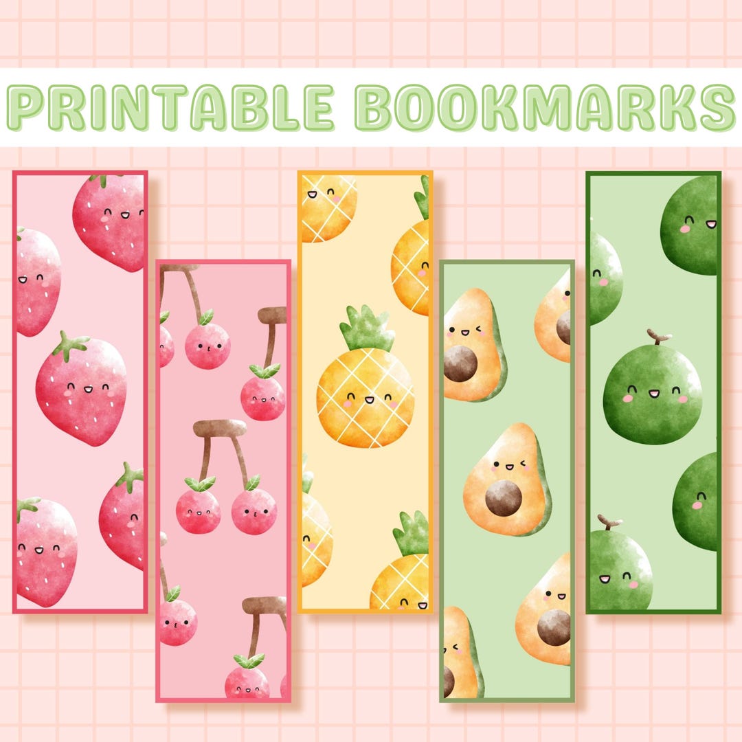 Kawaii Printable Bookmarks, 5 Fruits Bookmarks Digital Download, Kawaii ...