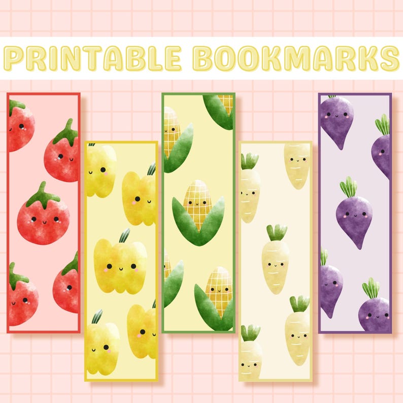 Kawaii Printable Bookmarks, 5 Vegetables Bookmarks Digital Download, Kawaii Stationary ...