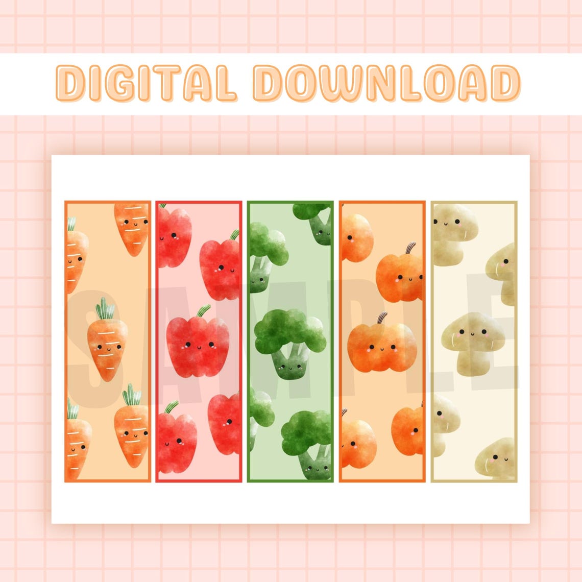 Kawaii Printable Veggies Bookmarks, 5 Bookmarks Digital Download ...