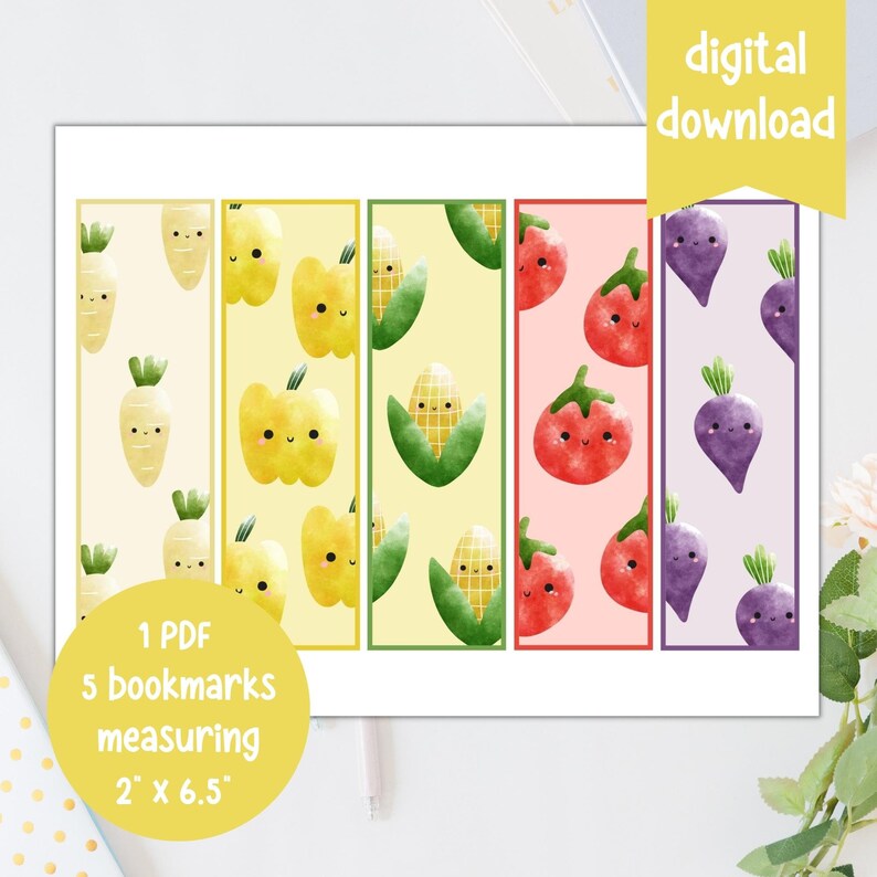 Kawaii Printable Bookmarks 5 Vegetables Bookmarks Digital - Etsy