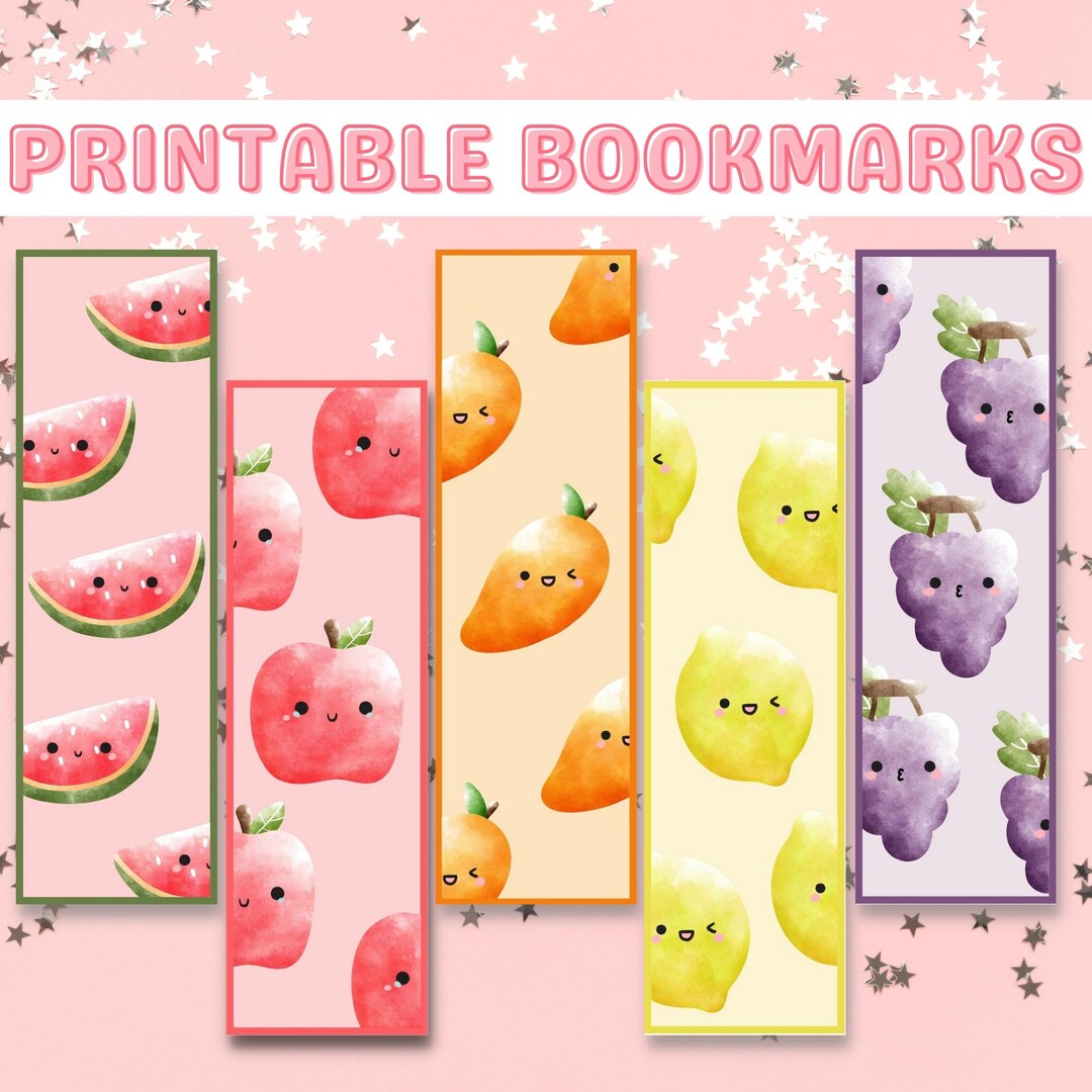 Kawaii Printable Bookmarks, 5 Fruits Bookmarks Digital Download, Kawaii ...