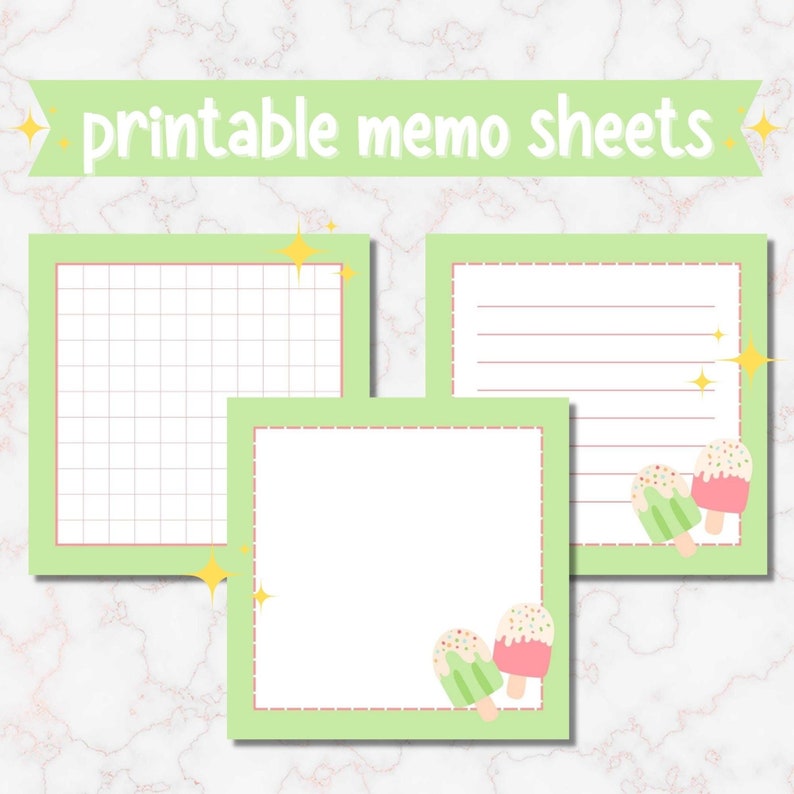 Cute Printable Memo Pads Cute Ice Cream Memo Sheets Digital - Etsy
