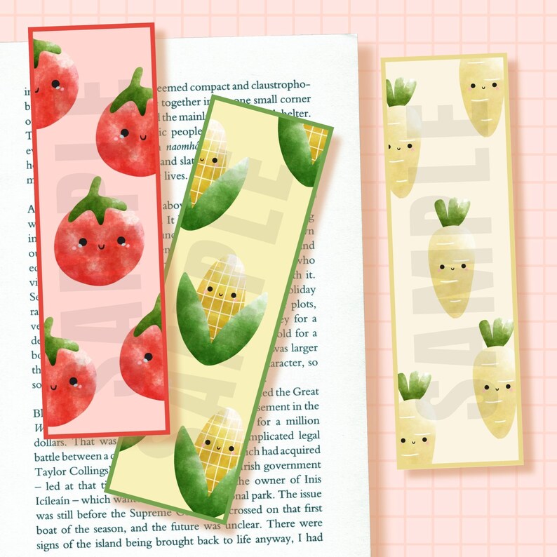 Kawaii Printable Bookmarks, 5 Vegetables Bookmarks Digital Download ...