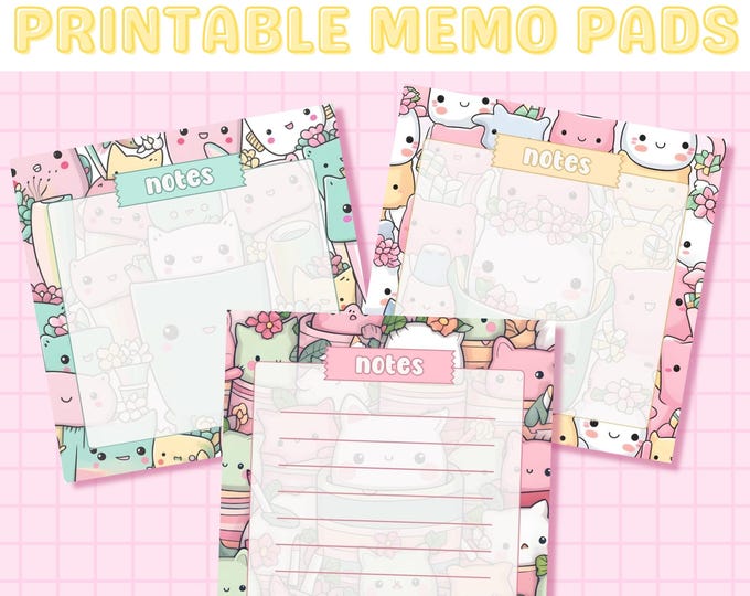 Cute Cat Stationery Bundle Printable, Cat Stationary, Kawaii Stationary ...