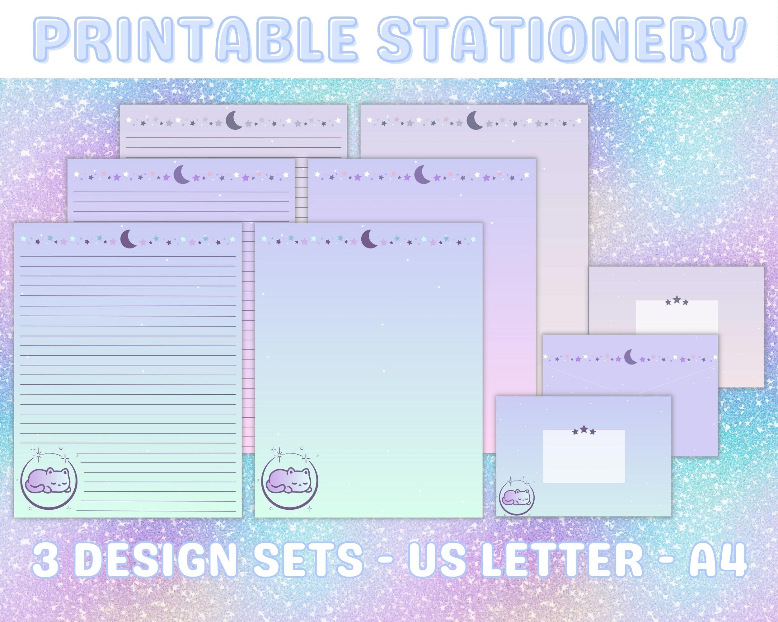 Cute Cat Stationery Bundle Printable, Cat Stationary, Kawaii Stationary ...