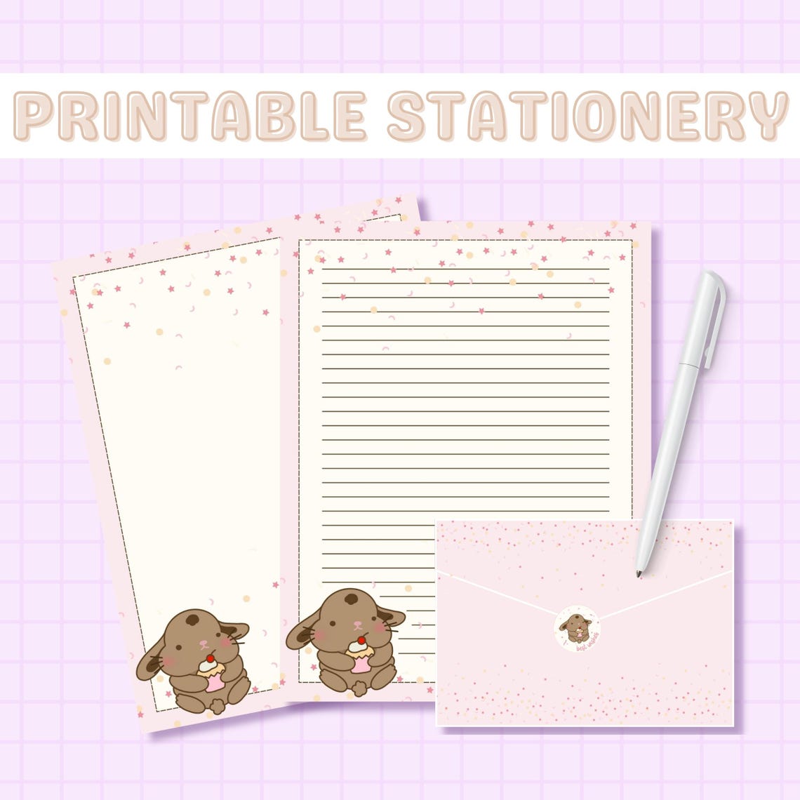 Cute Bunny Stationery Set Printable, Bunny Stationary, Kawaii ...