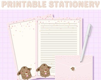 Kawaii Bunny Stationery Set Printable, Bunny Stationary, Kawaii ...