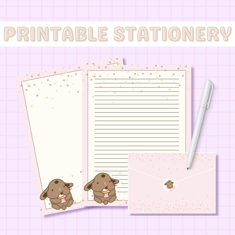 Cute Bunny Stationery Set Printable, Bunny Stationary, Kawaii ...