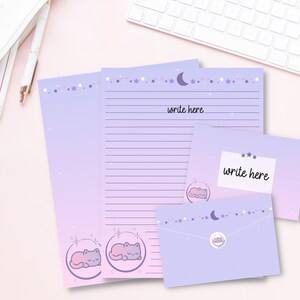 Cute Cat Stationery Bundle Printable, Cat Stationary, Kawaii Stationary ...