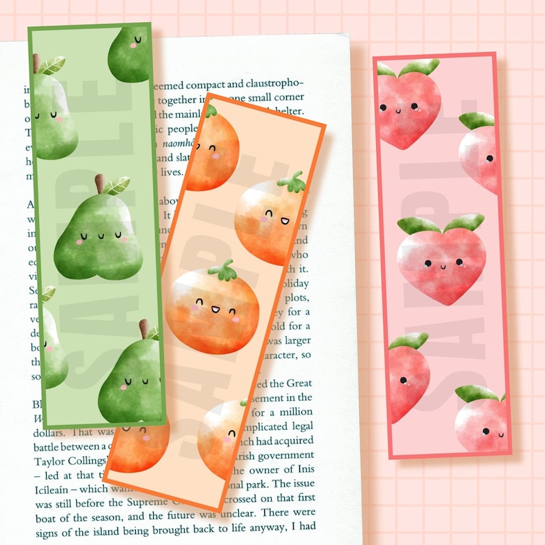 Kawaii Printable Fruits Bookmarks, 5 Bookmarks Digital Download, Kawaii ...