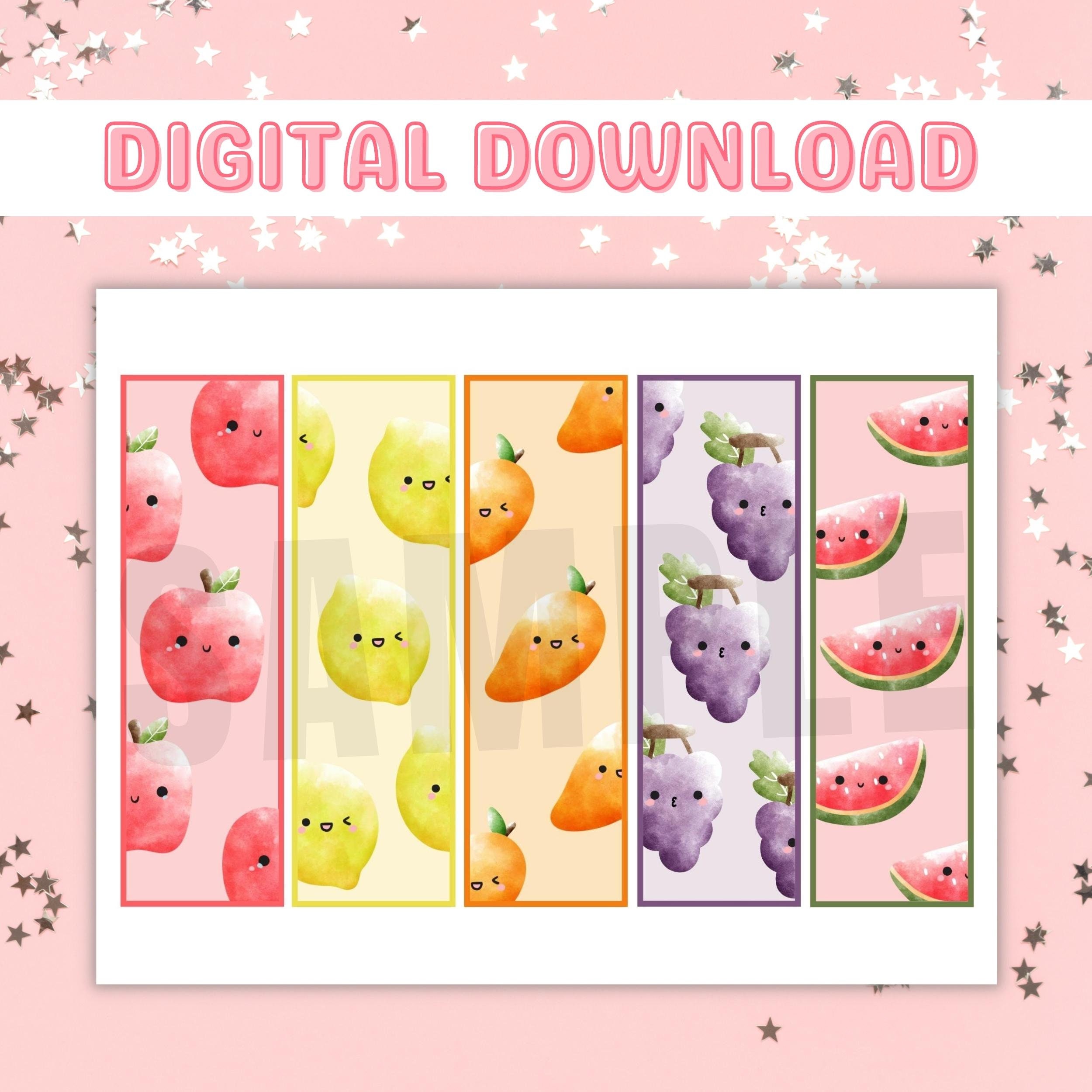 Kawaii Printable Bookmarks, 5 Fruits Bookmarks Digital Download, Kawaii ...