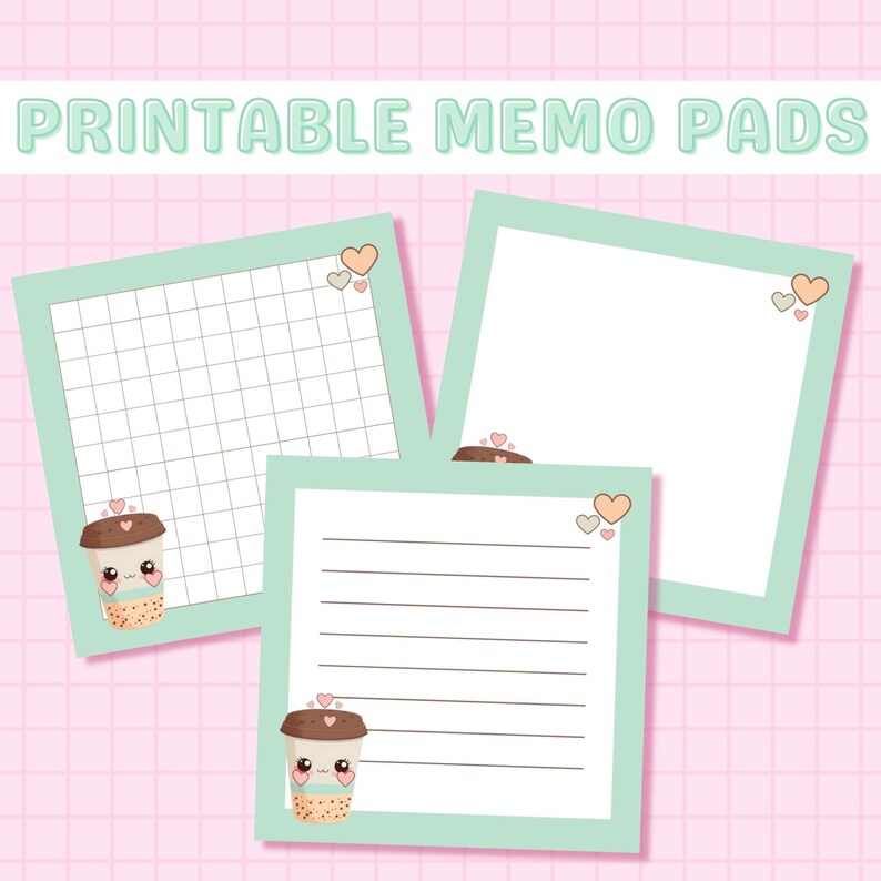 Kawaii Printable Coffee Cup Memo Pad, Memo Sheets Digital Download ...