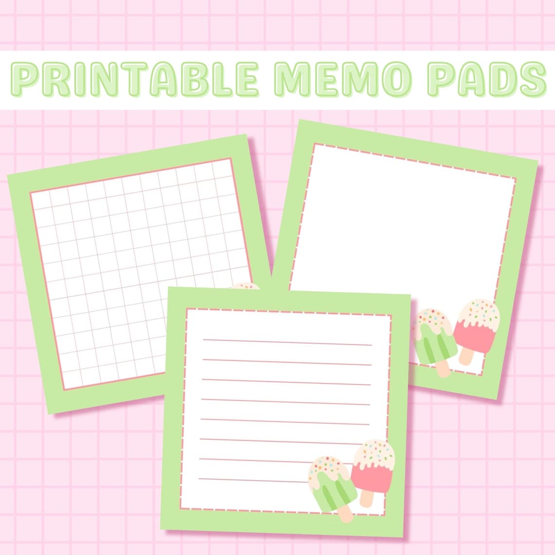 Cute Printable Memo Pads, Cute Ice Cream Memo Sheets Digital Download ...