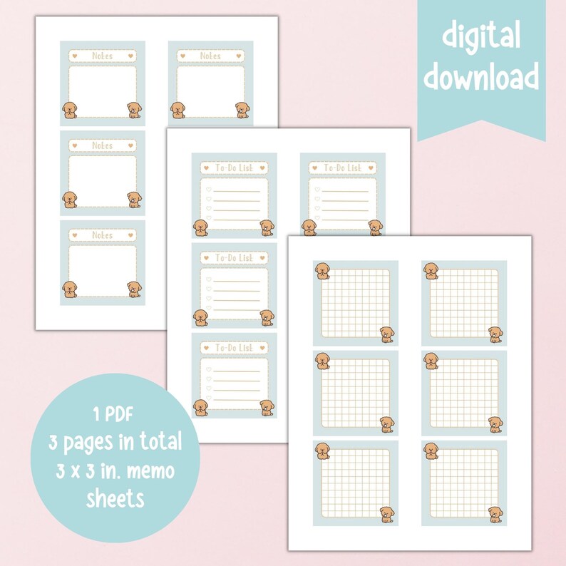 Kawaii Printable Memo Pads Cute Memo Sheets Digital Download - Etsy