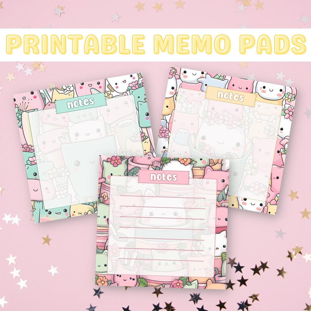 Kawaii Printable Plant Memo Pad, Memo Sheet Digital Download, Kawaii ...