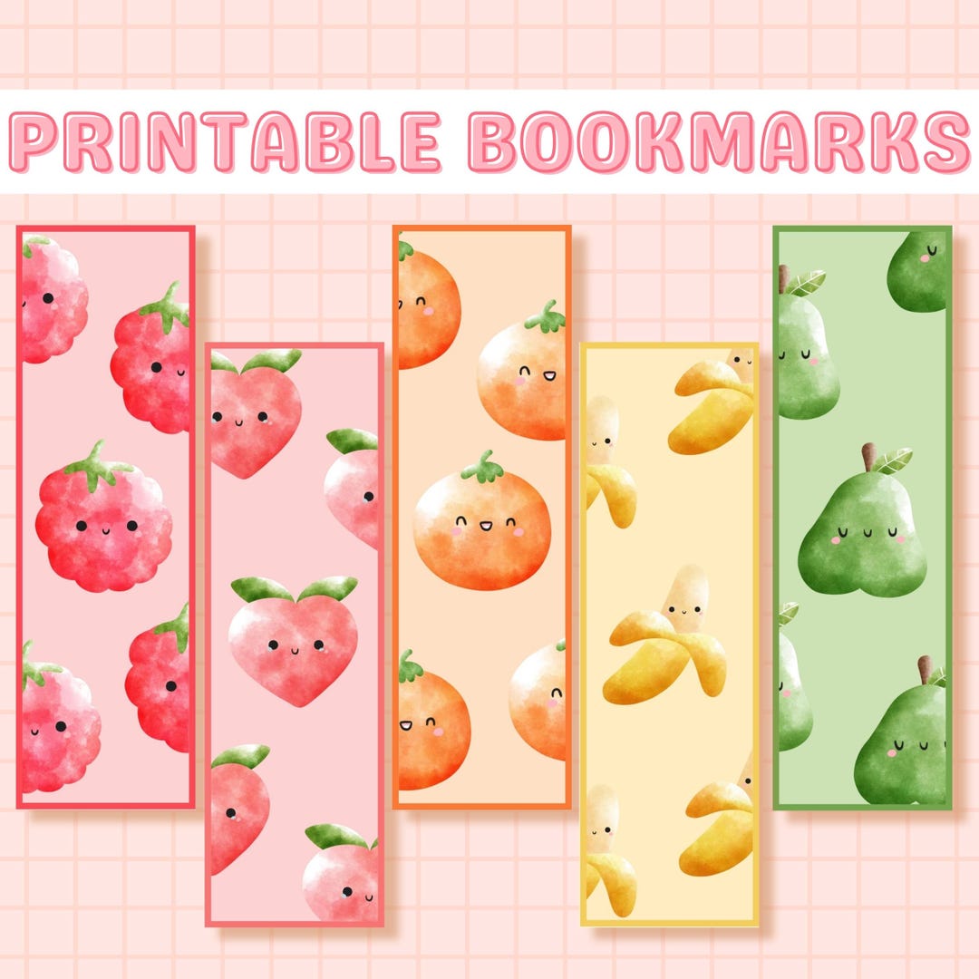 Kawaii Printable Fruits Bookmarks, 5 Bookmarks Digital Download, Kawaii ...