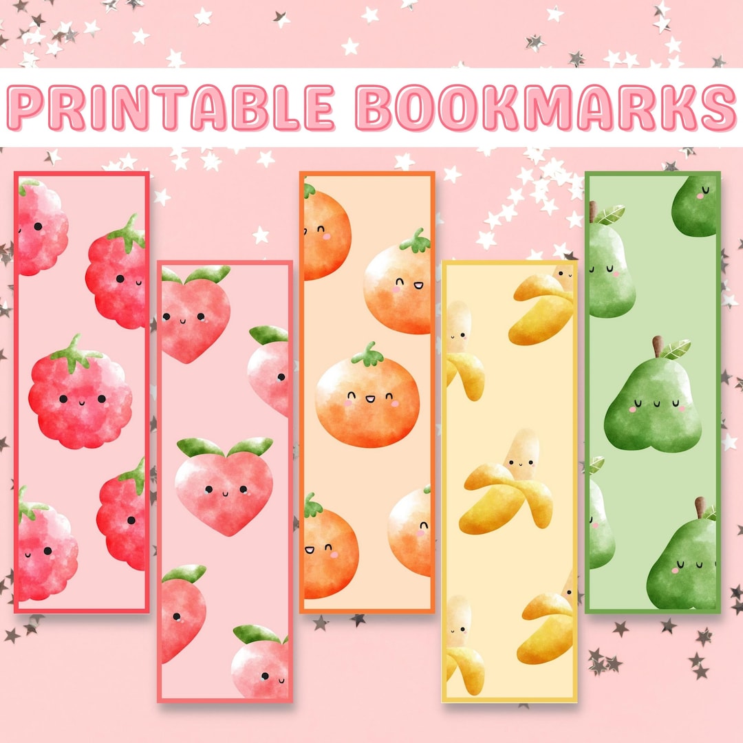 Kawaii Printable Fruits Bookmarks, 5 Bookmarks Digital Download, Kawaii ...