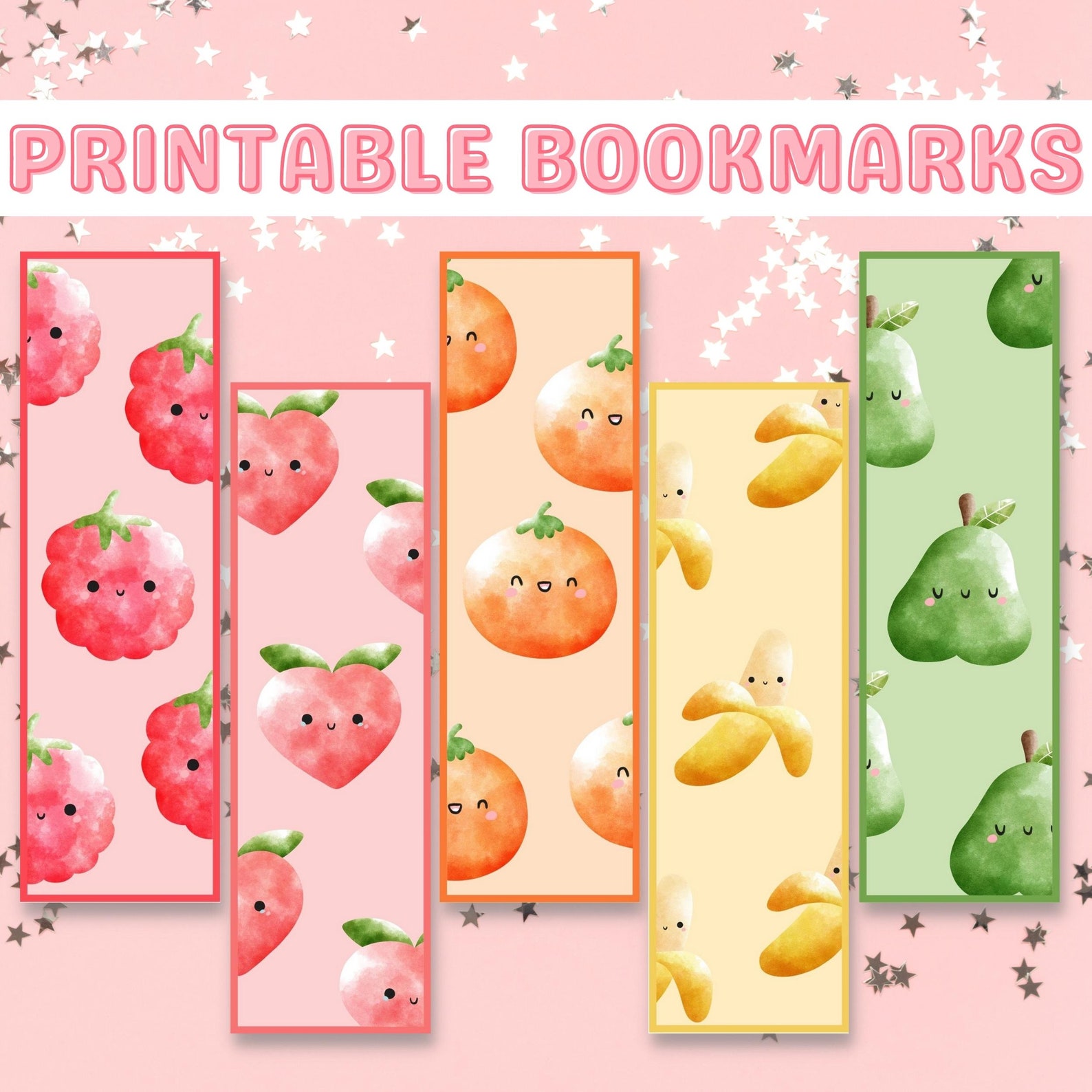 Kawaii Printable Fruits Bookmarks, 5 Bookmarks Digital Download, Kawaii ...