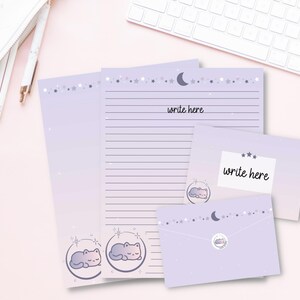 Cute Cat Stationery Bundle Printable, Cat Stationary, Kawaii Stationary ...