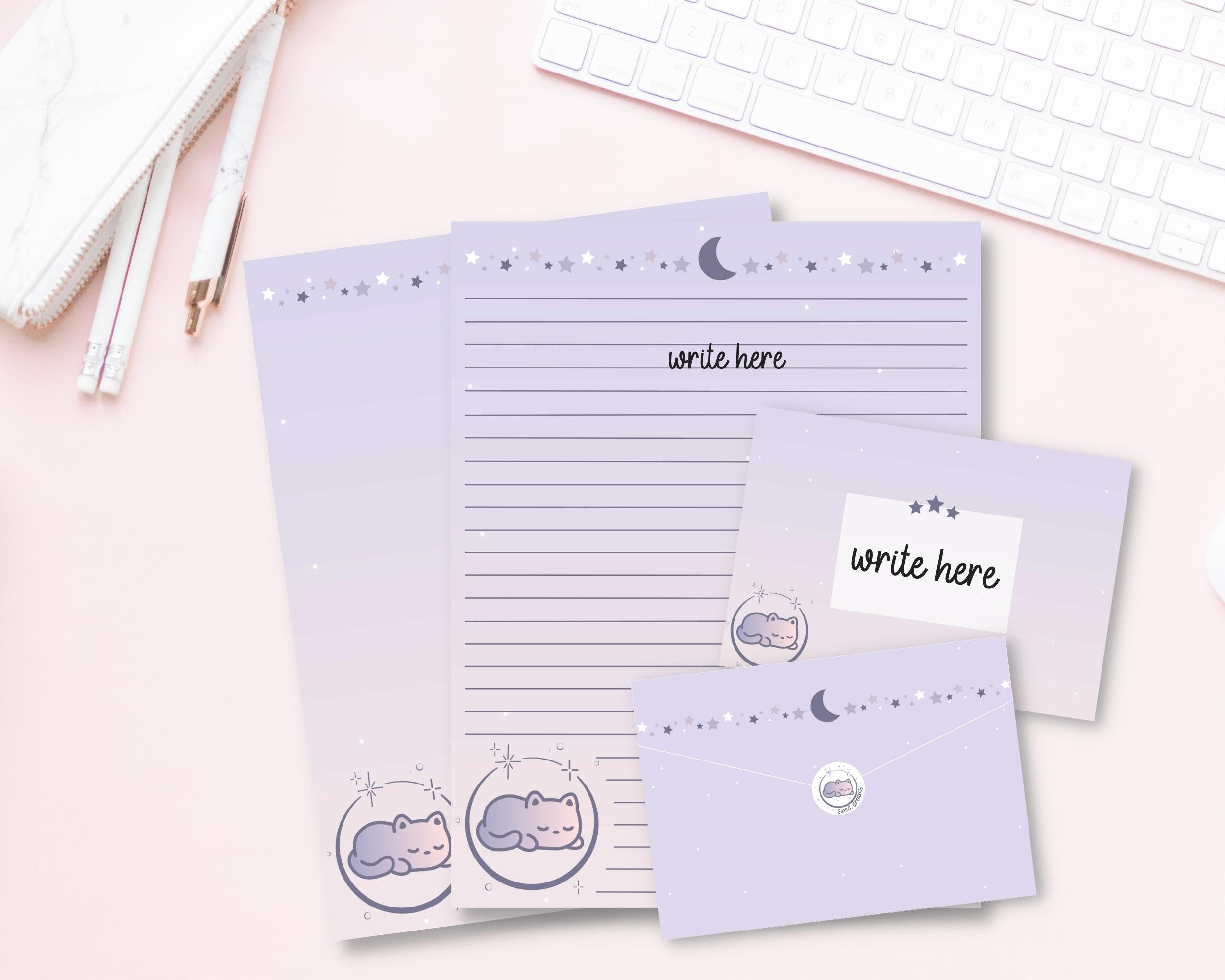 Cute Cat Stationery Bundle Printable, Cat Stationary, Kawaii Stationary ...