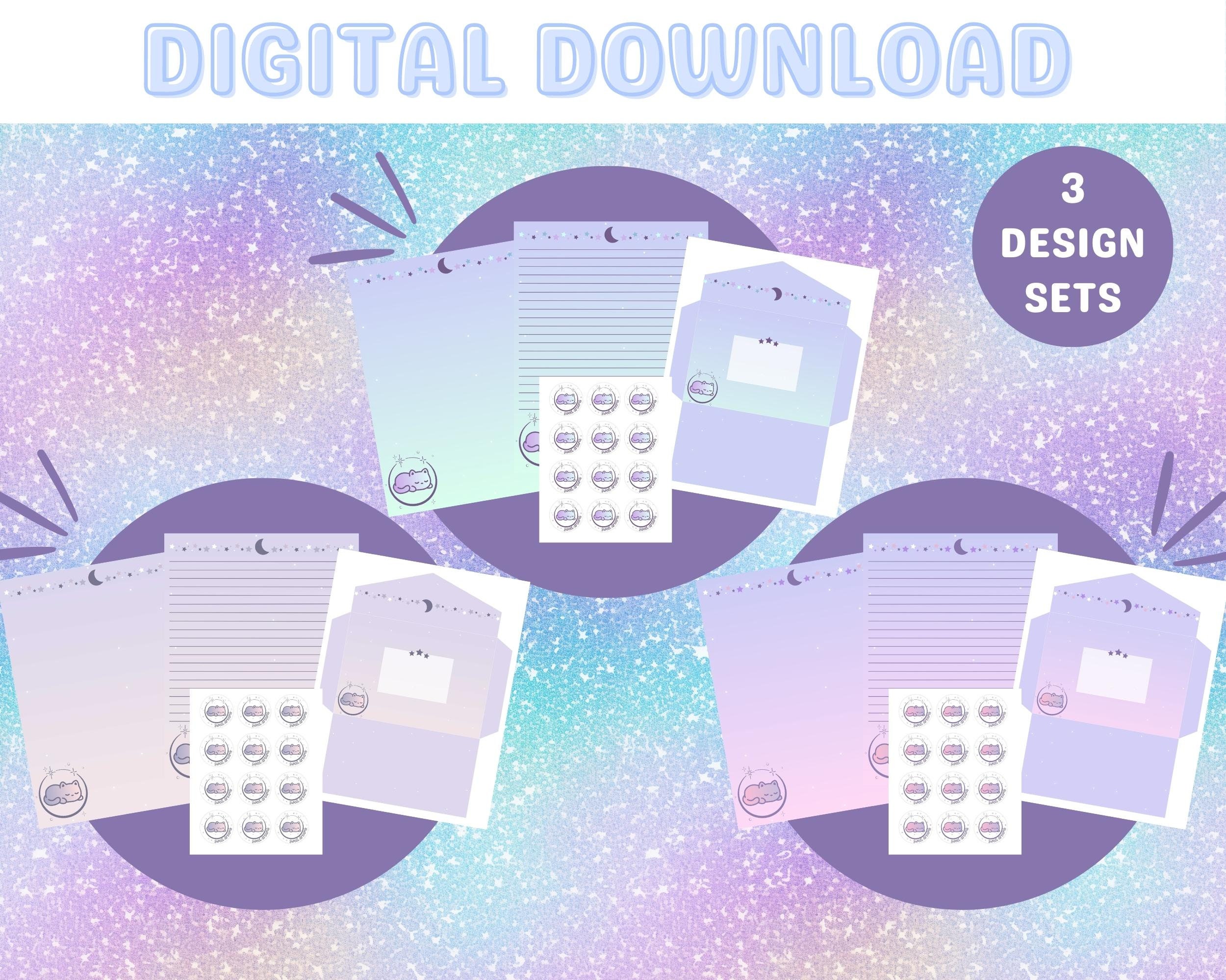 Cute Cat Stationery Bundle Printable, Cat Stationary, Kawaii Stationary ...