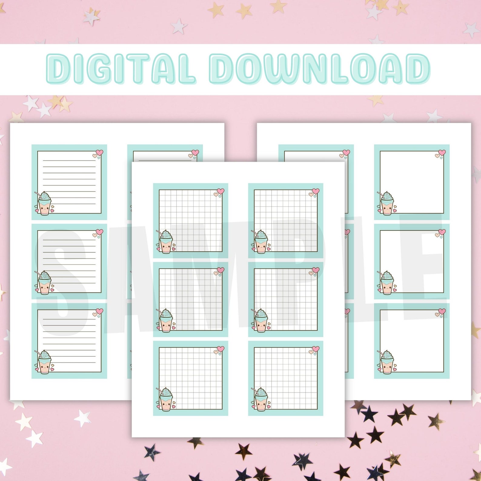 Kawaii Printable Memo Pads, Milkshake Memo Sheets Digital Download ...