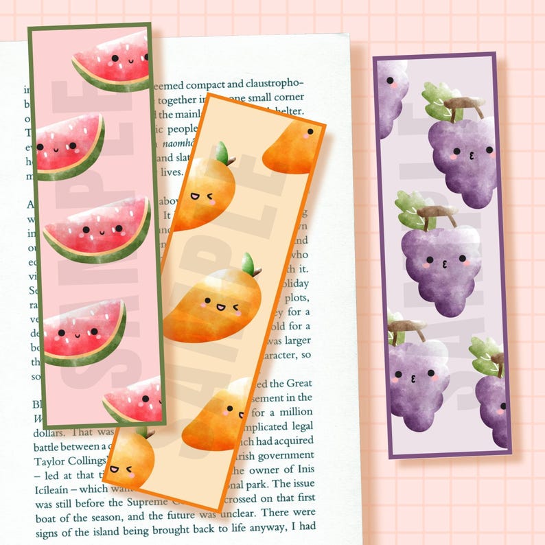 Kawaii Printable Bookmarks, 5 Fruits Bookmarks Digital Download, Kawaii ...