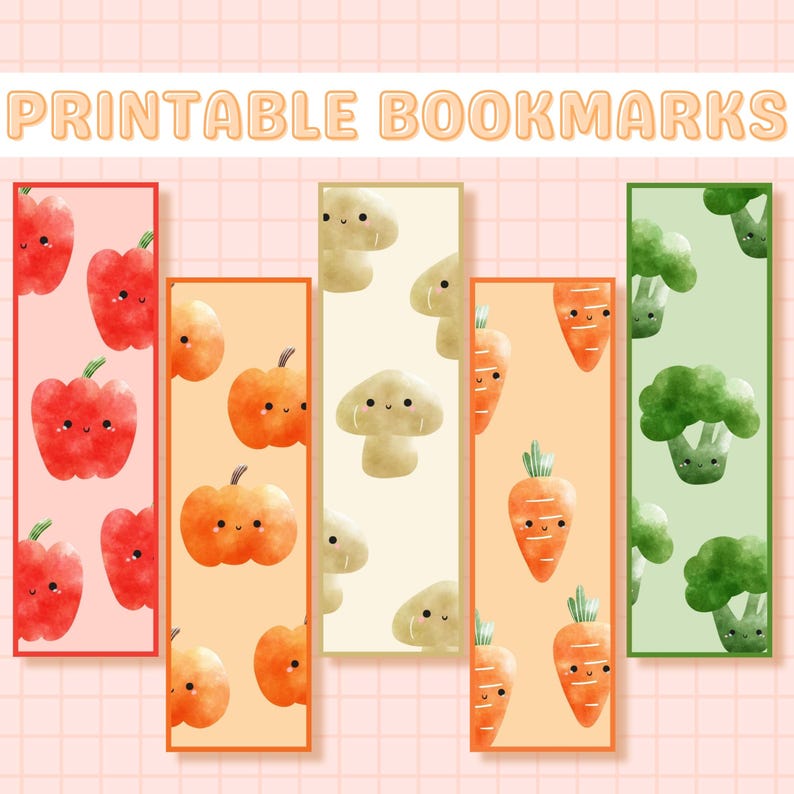 Kawaii Printable Veggies Bookmarks, 5 Bookmarks Digital Download ...