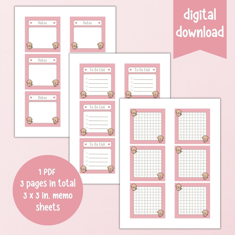 Kawaii Printable Memo Sheets Cute Memo Pads Digital Download - Etsy