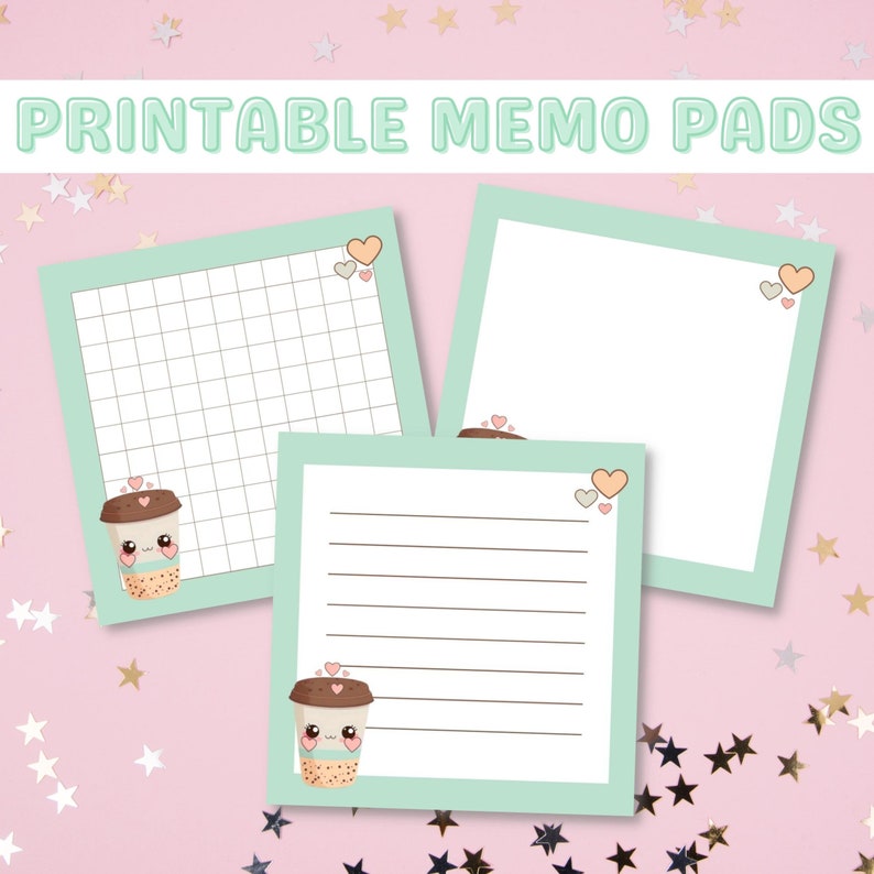 Kawaii Printable Coffee Cup Memo Pad Memo Sheets Digital - Etsy