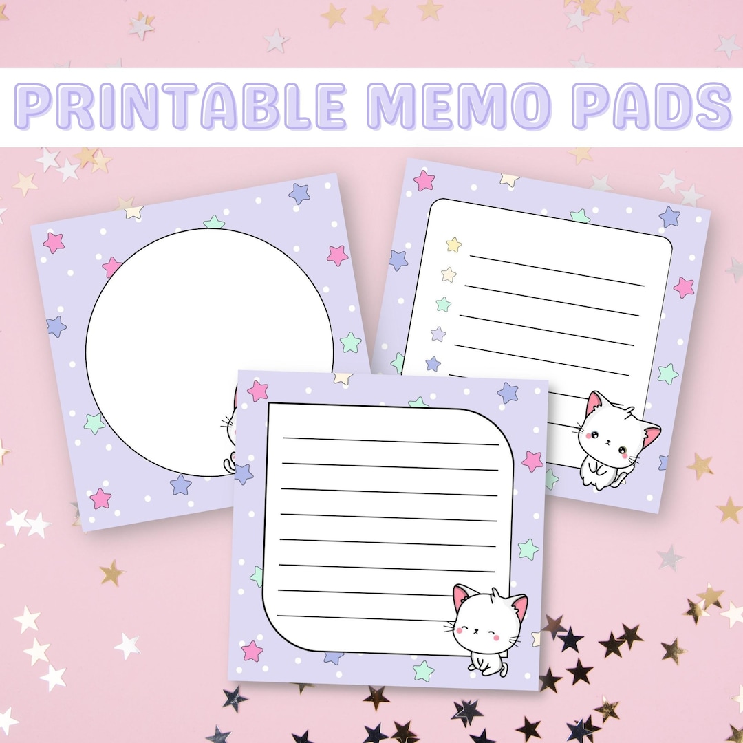 Kawaii Printable White Kitty Memo Pad, Memo Sheet Digital Download ...