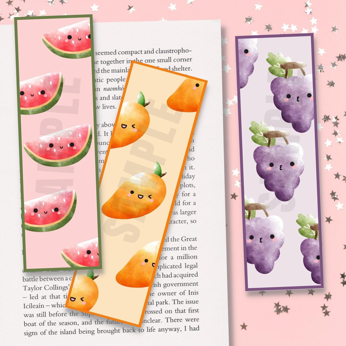 Kawaii Printable Bookmarks, 5 Fruits Bookmarks Digital Download, Kawaii ...