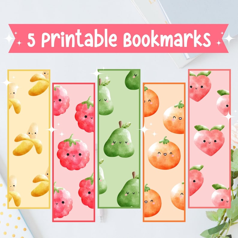 Kawaii Printable Fruits Bookmarks 5 Bookmarks Digital - Etsy