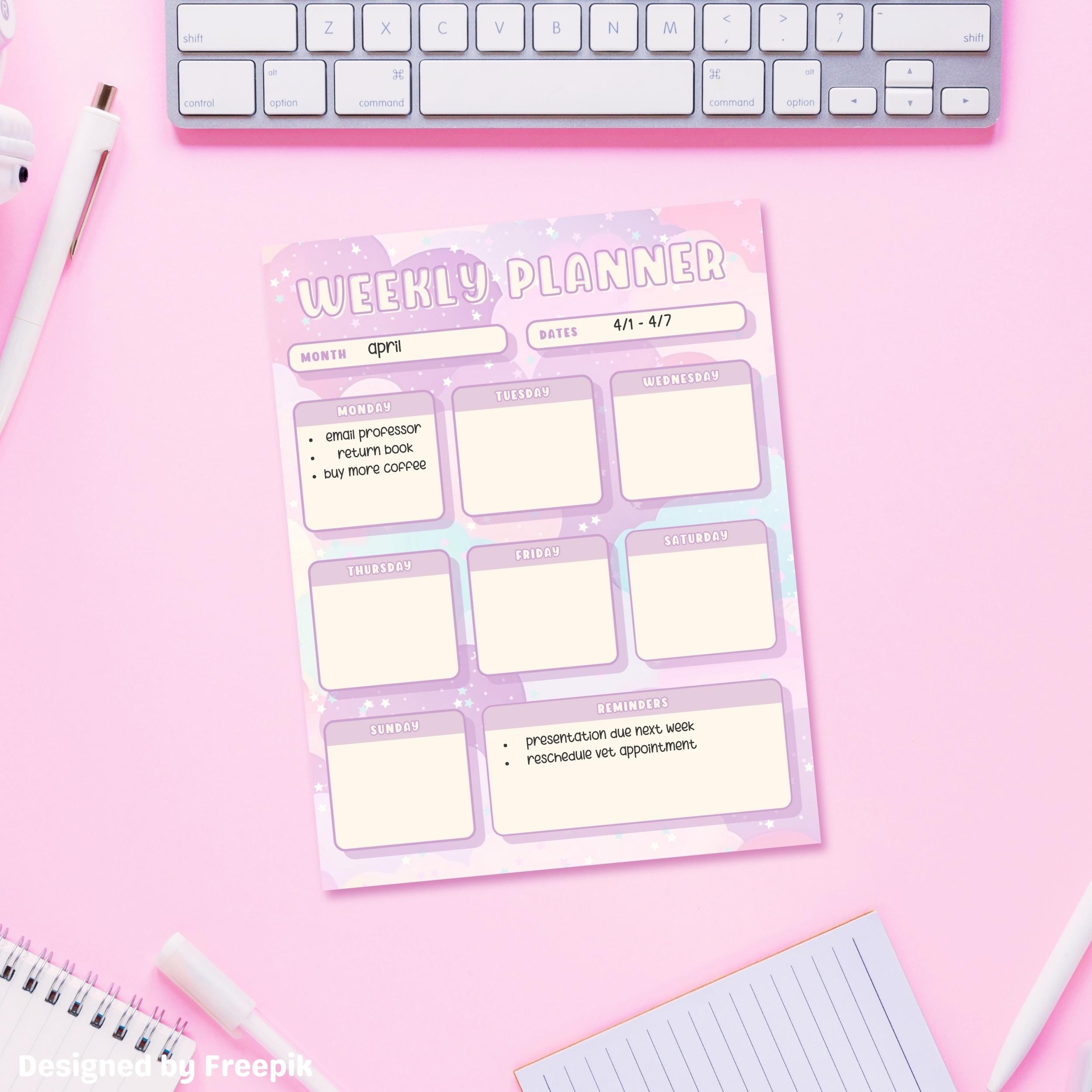 Purple Clouds Weekly Planner With Checklist, Stationery Printable ...