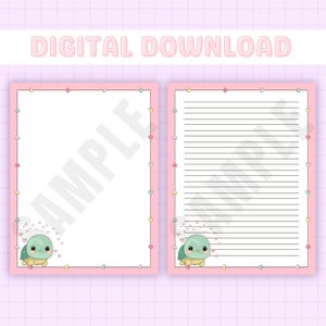Kawaii Turtle Stationery Printable, Cute Turtle, Kawaii Stationary ...
