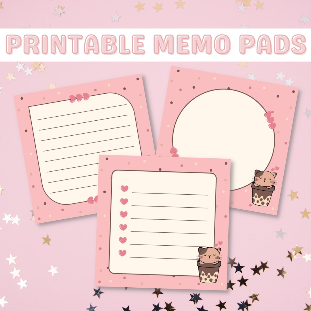 Printable Cat Memo Sheets, Kawaii Memo Pads Instant Download, Kawaii ...