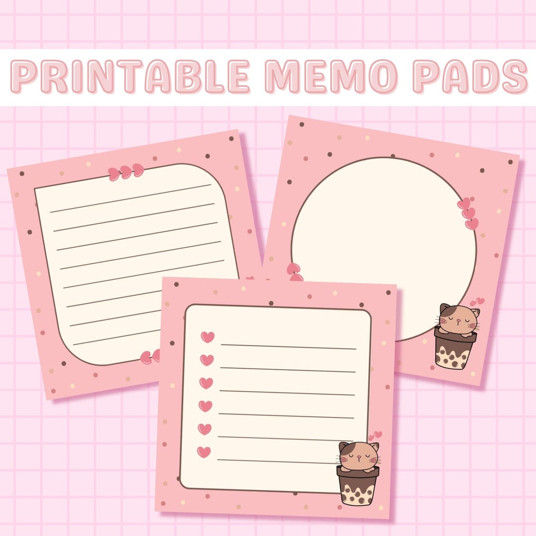 Printable Cat Memo Sheets, Kawaii Memo Pads Instant Download, Kawaii ...