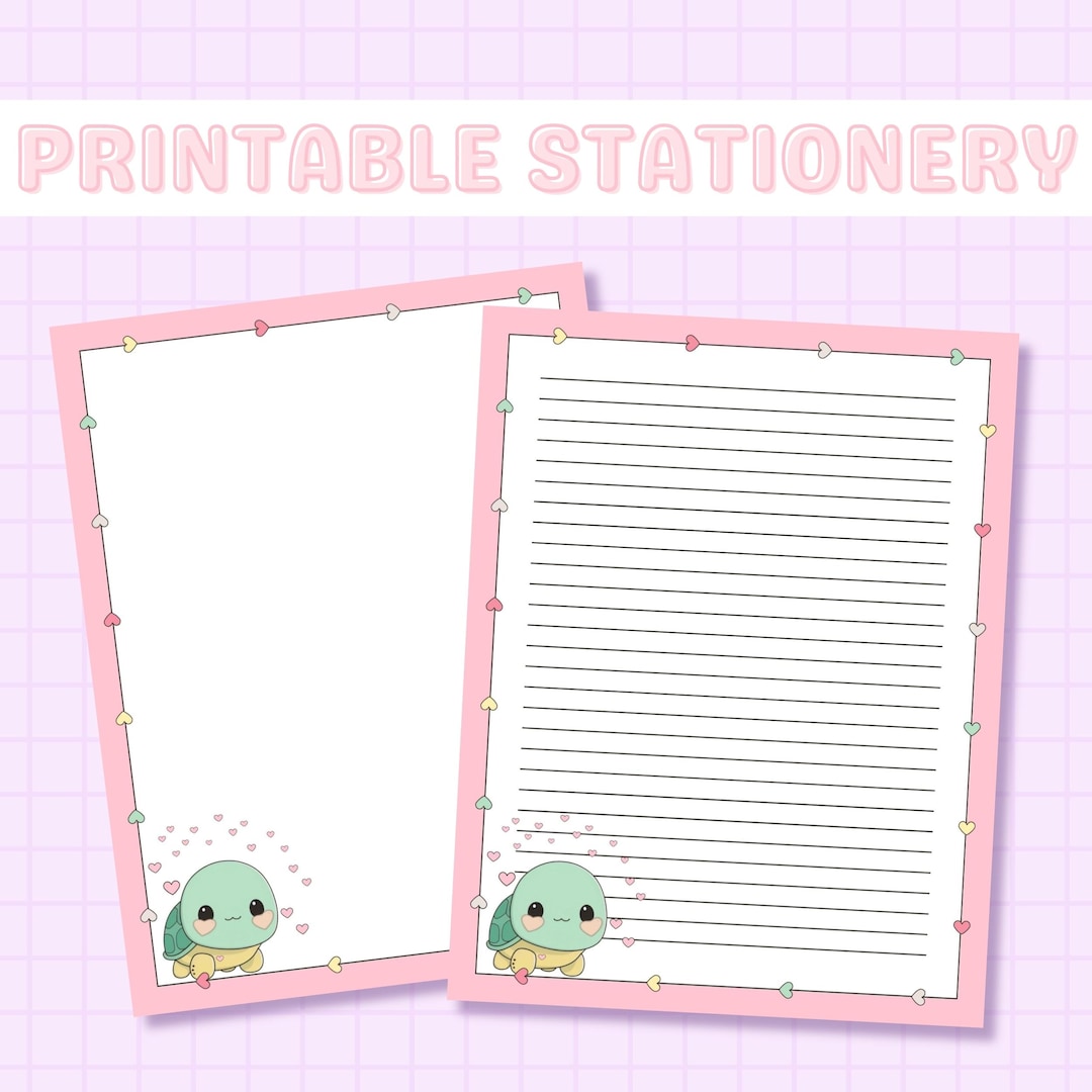 Kawaii Turtle Stationery Printable, Cute Turtle, Kawaii Stationary ...