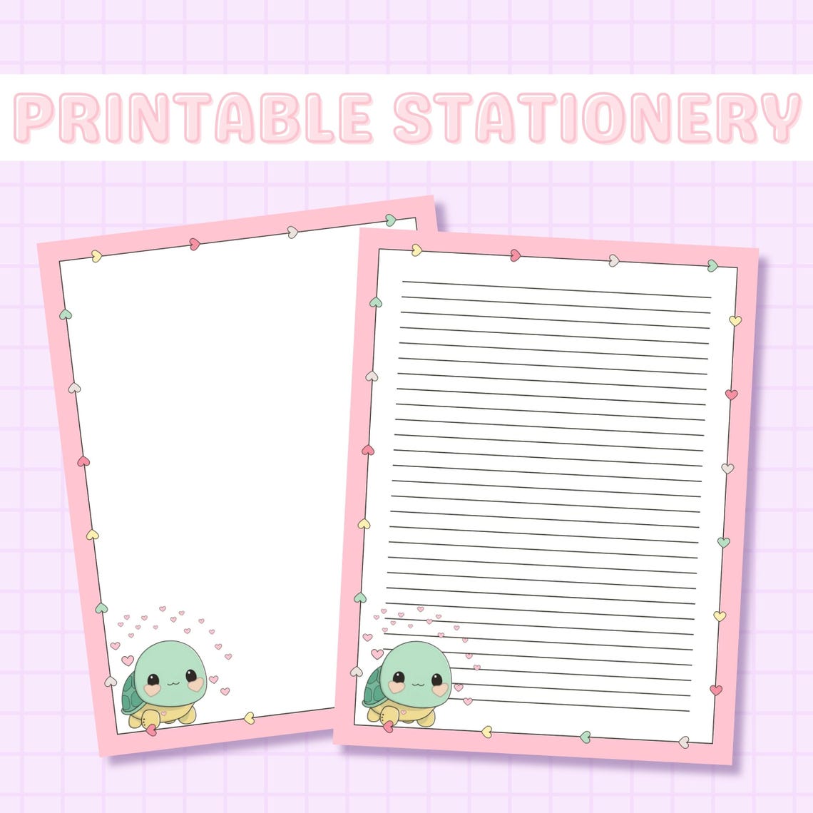 Kawaii Turtle Stationery Printable, Cute Turtle, Kawaii Stationary ...